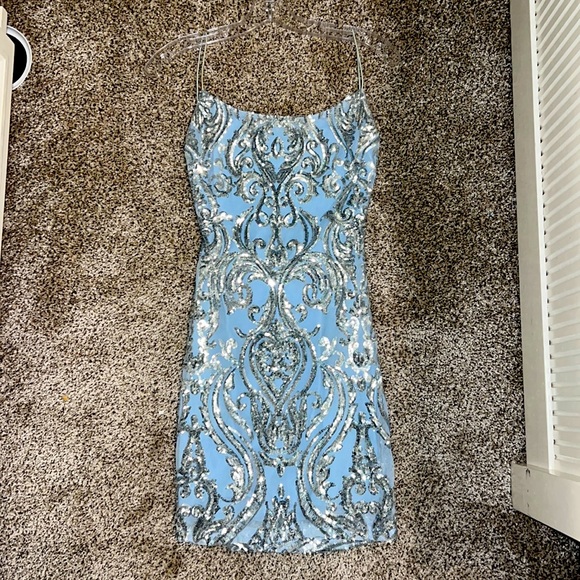 Windsor | Dresses | Windsor Blue Sparkly Sequin Short Mini Dress | Poshmark